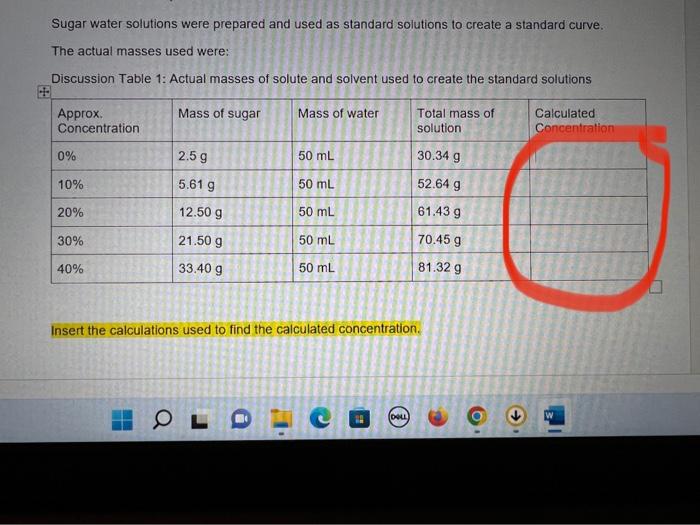Solved Sugar water solutions were prepared and and used | Chegg.com