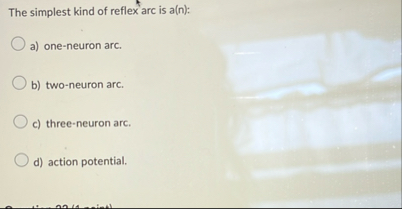 Solved The simplest kind of reflex arc is a(n) ﻿:a) | Chegg.com