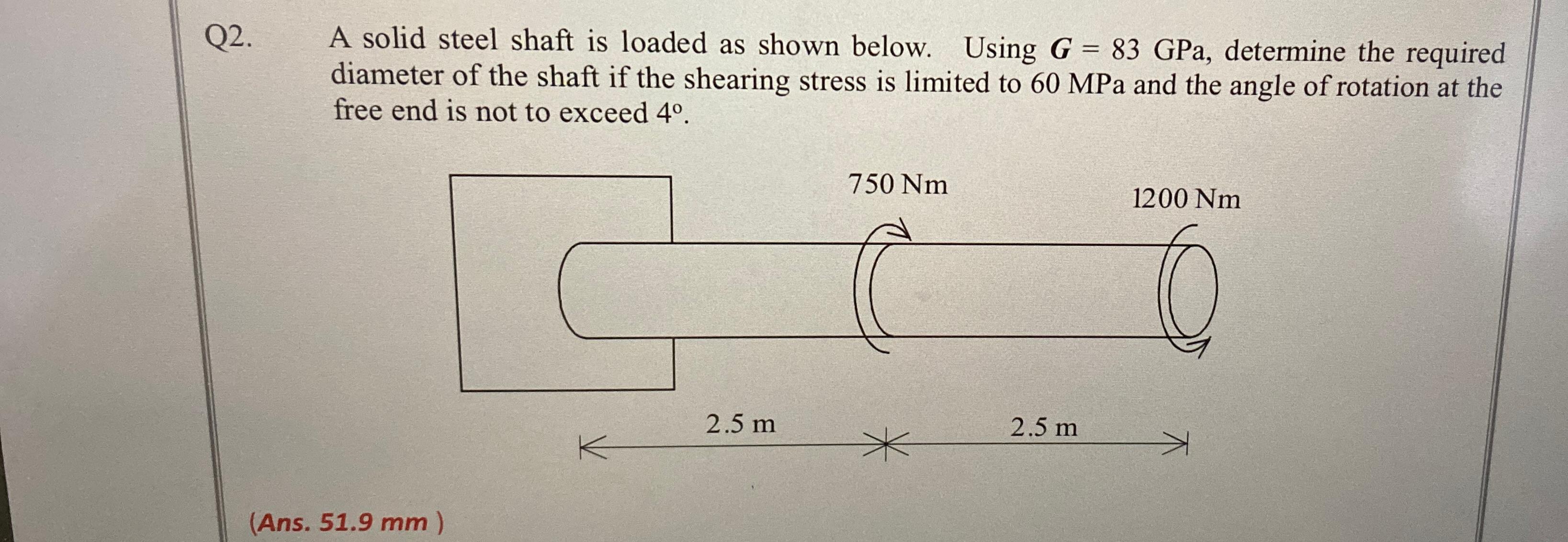 Solved Q2. ﻿A solid steel shaft is loaded as shown below. | Chegg.com