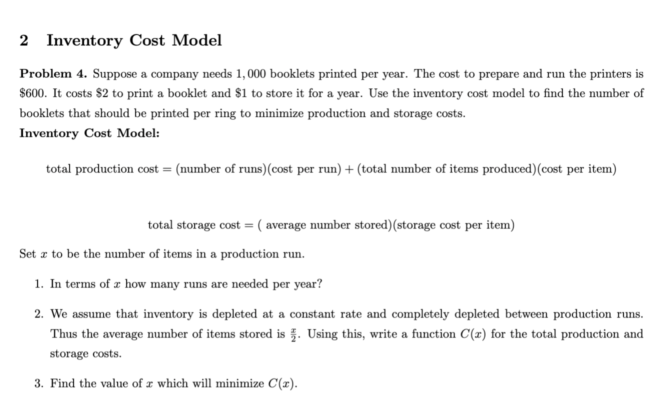 Solved 2 ﻿Inventory Cost ModelProblem 4. ﻿Suppose a company | Chegg.com