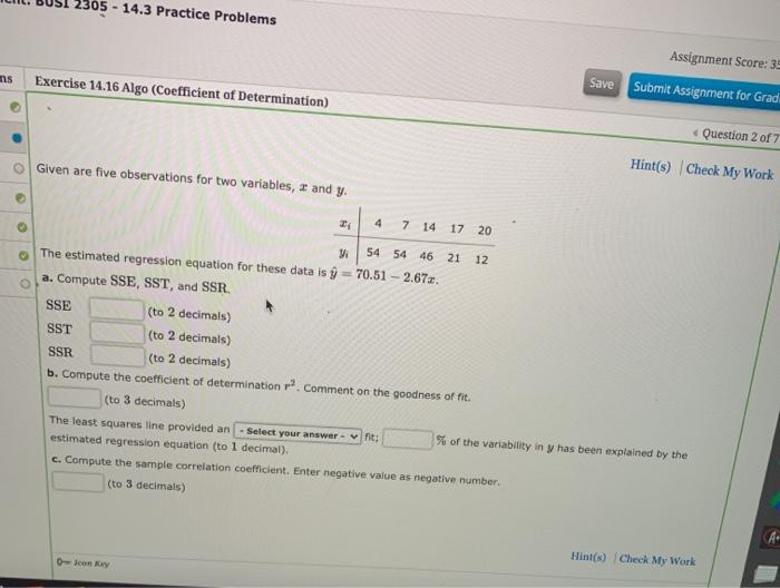 Solved 2305 - 14.3 Practice Problems Assignment Score: 3 nus | Chegg.com