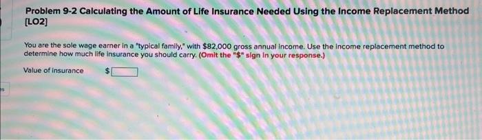 Solved Problem 9-2 Calculating the Amount of Life Insurance | Chegg.com