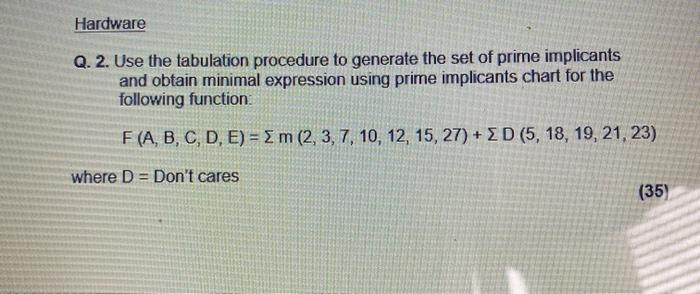 Solved Hardware Q. 2. Use the tabulation procedure to | Chegg.com