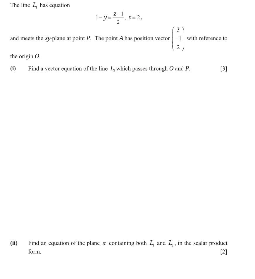 Solved The line L1 has equation 1−y=2z−1,x=2, and meets the | Chegg.com