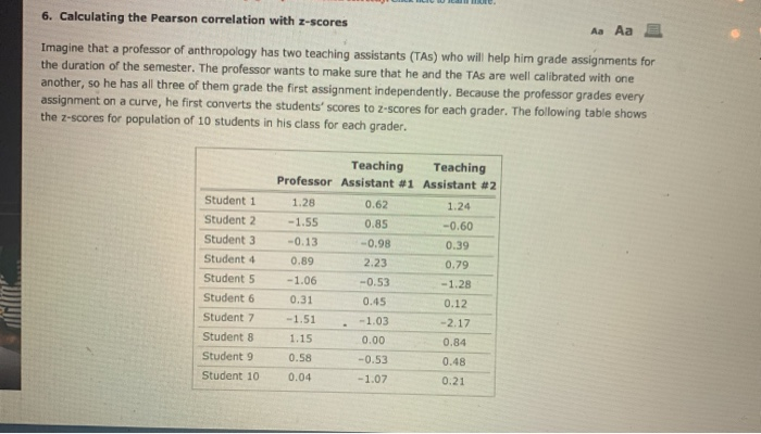 Solved 6. Calculating the Pearson correlation with z-scores | Chegg.com