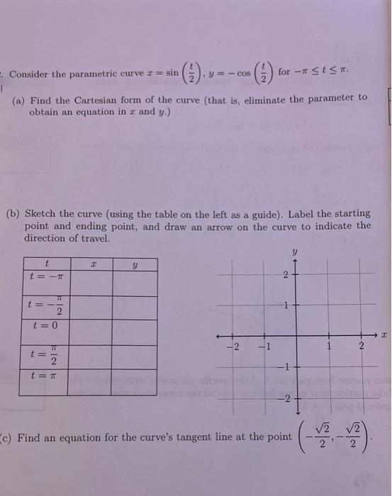 Solved Consider the parametric curve x=sin(2t),y=−cos(2t) | Chegg.com