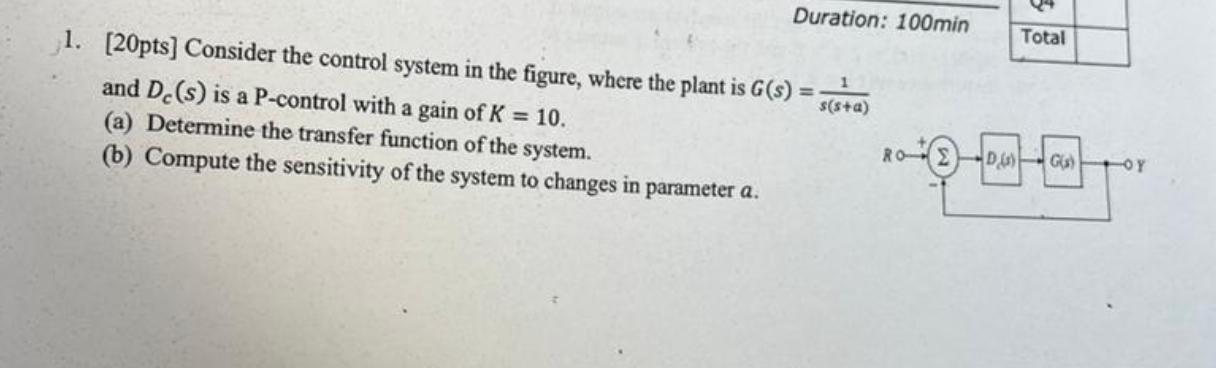 Solved 20pts ﻿Consider the control system in the figure, | Chegg.com