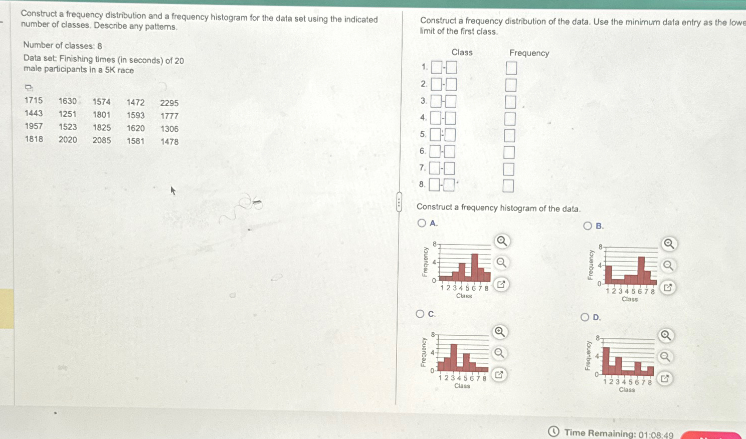 Construct a frequency distribution and a frequency | Chegg.com