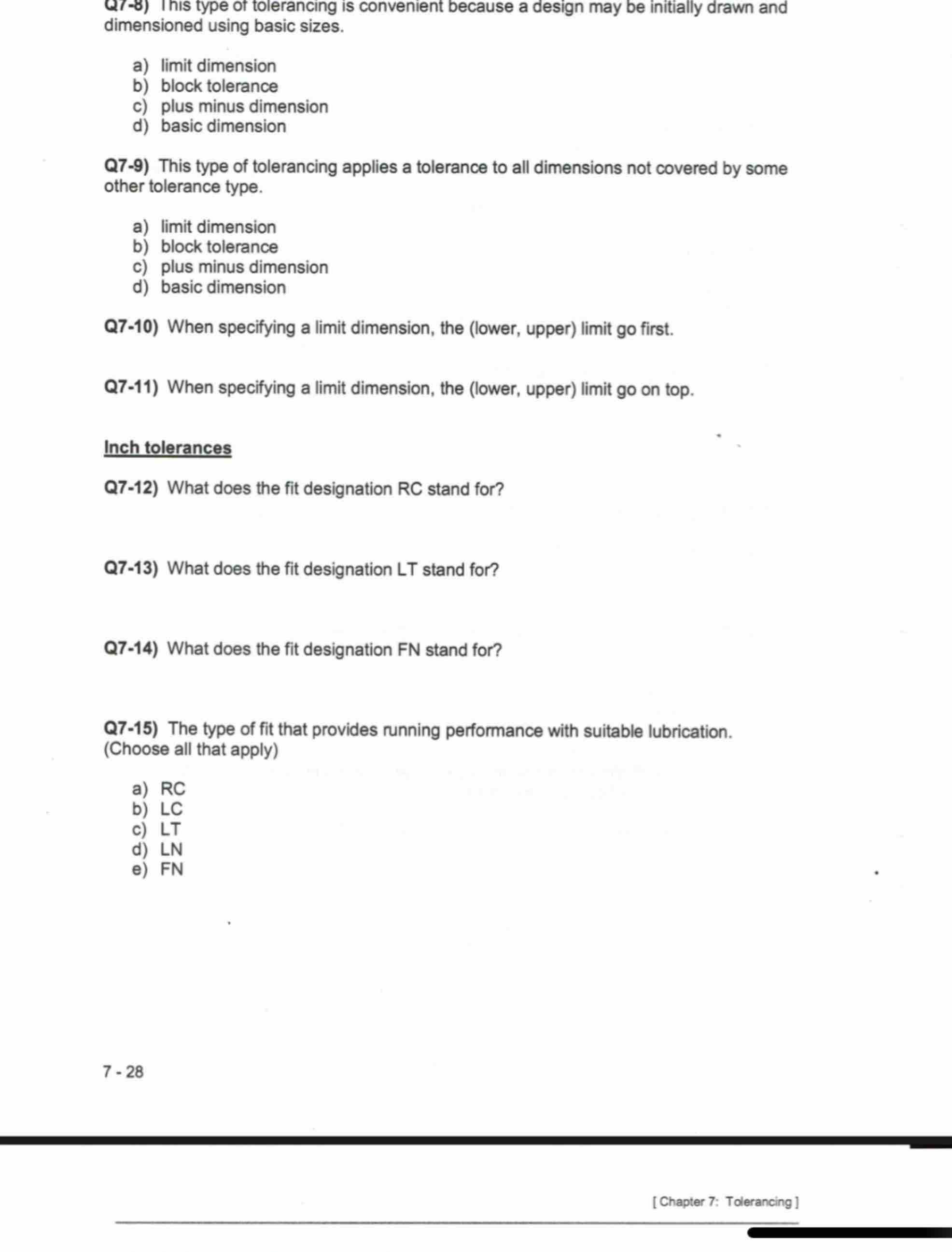 Solved Q1-8) ﻿Ihis type of tolerancing is convenient because | Chegg.com