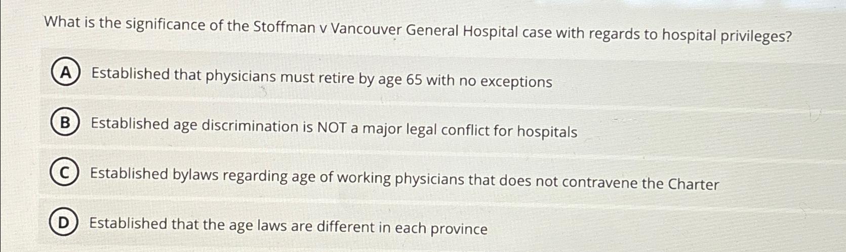 Solved What is the significance of the Stoffman v Vancouver | Chegg.com