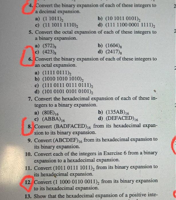 Solved 4. Convert the binary expansion of each of these | Chegg.com