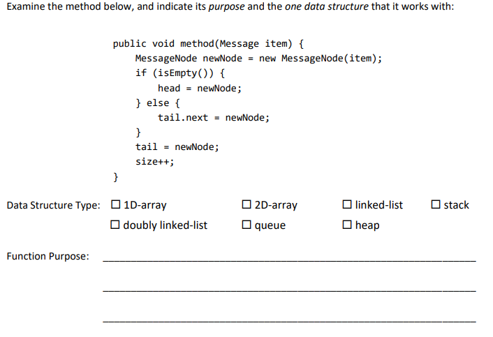 Solved Examine the method below, and indicate its purpose | Chegg.com
