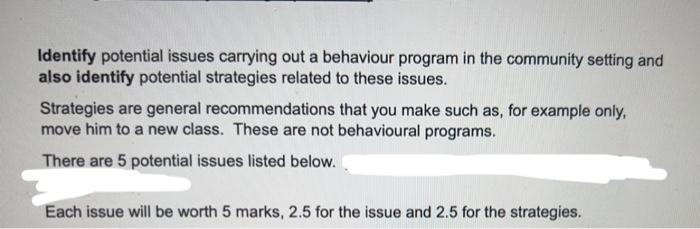 Solved Identify potential issues carrying out a behaviour | Chegg.com