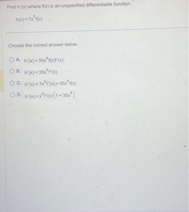 Solved Find h′(x) where f(x) is an unspecified | Chegg.com