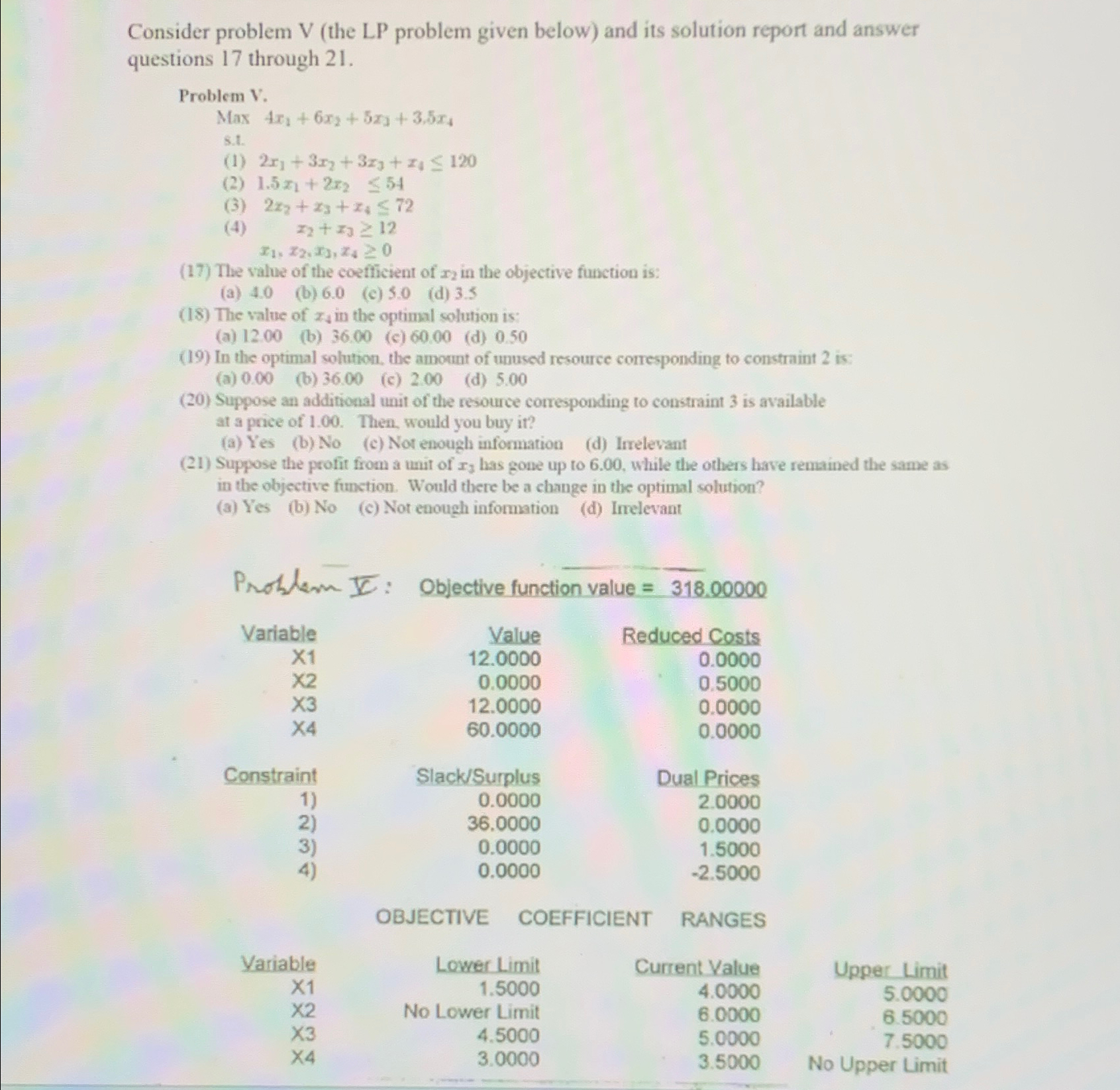 Solved Consider problem V (the LP problem given below) ﻿and | Chegg.com