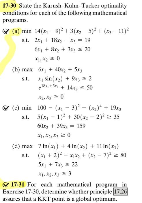 Solved 17-30 State the Karush-Kuhn-Tucker optimality | Chegg.com