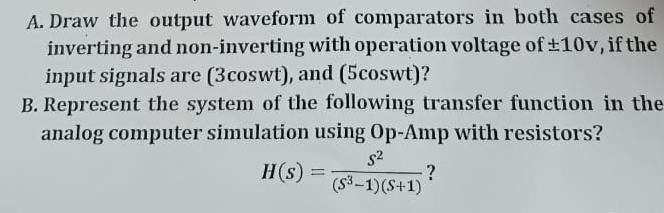 A. ﻿Draw the output waveform of comparators in both | Chegg.com