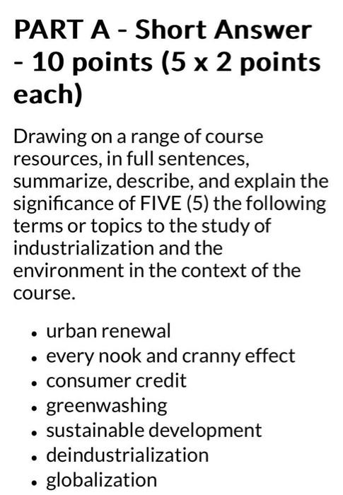 PART A - Short Answer - 10 points (5×2 points each) | Chegg.com