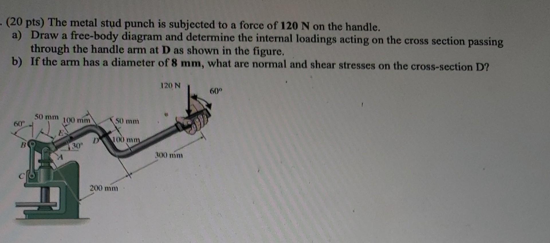 Solved . (20 pts) The metal stud punch is subjected to a | Chegg.com