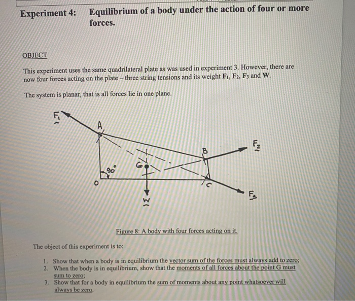 Experiment 4: Equilibrium of a body under the action | Chegg.com
