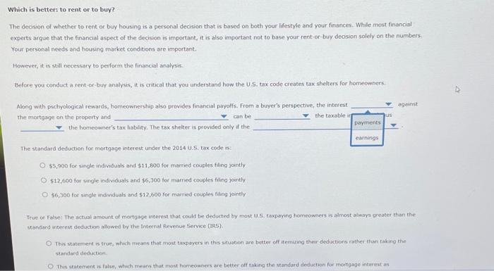 Solved Which is better to rent or to buy? The decision of | Chegg.com