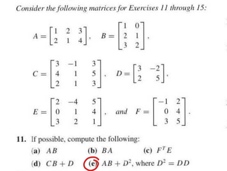 Solved Consider the following matrices for Exercises 11 | Chegg.com