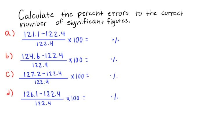 Solved Calculate the percent errors to the correct number of | Chegg.com