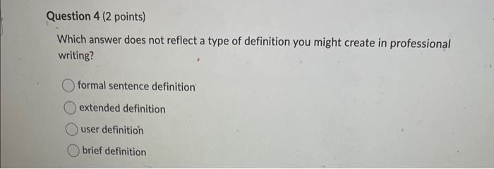 Which answer does not reflect a type of definition | Chegg.com