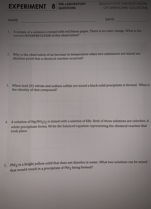 Solved EXPERIMENT 8 QUALITATIVE IDENTIFICATION OF UNKNOWN | Chegg.com
