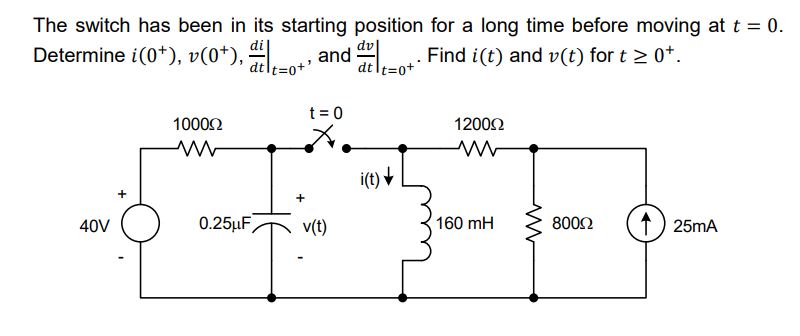 Solved The switch has been in its starting position for a | Chegg.com