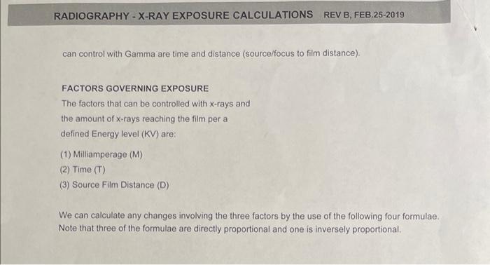 RAD4101 Radiography RT1 use of formulas -calculation | Chegg.com