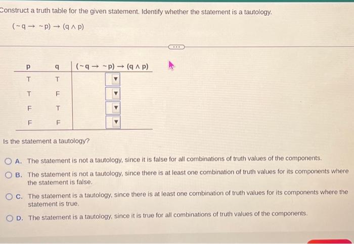 Solved Construct a truth table for the given statement. | Chegg.com
