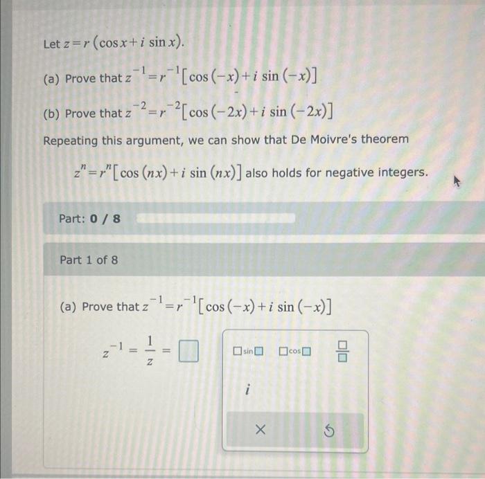 Solved Let z=r(cosx+isinx). (a) Prove that | Chegg.com