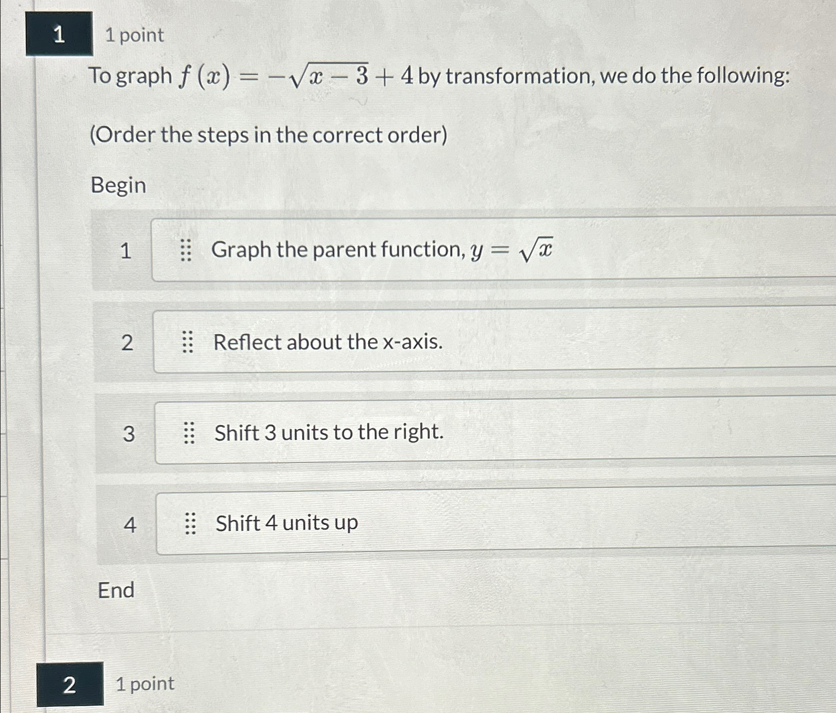 Solved 11 ﻿pointTo graph f(x)=-x-32+4 ﻿by transformation, we | Chegg.com