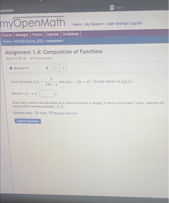 Solved Video Open Math myOpenMath Home My Classes - User | Chegg.com