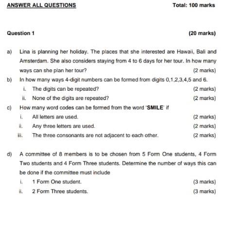 Solved ANSWER ALL QUESTIONS Total: 100 marks Question 1 (20 | Chegg.com