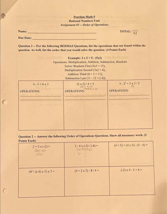 Solved Question 1 - For the following BEDMAS Questions, list | Chegg.com