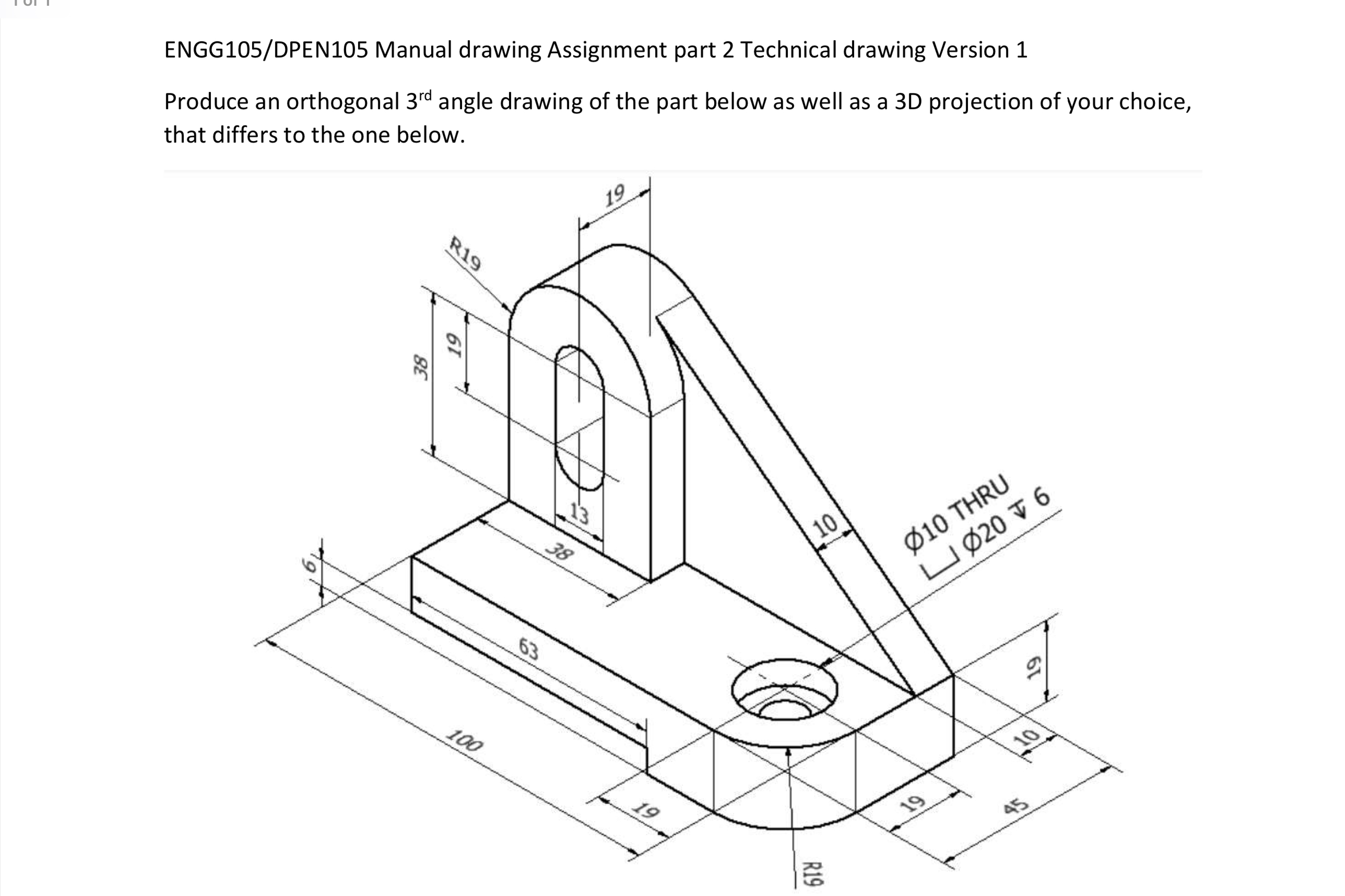 Solved Produce an orthogonal 3rd ﻿angle drawing of the part | Chegg.com