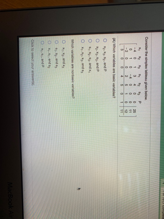 Solved 01 Lumplete Consider the simplex tableau given below. | Chegg.com