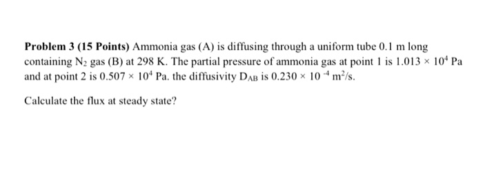 Solved Problem 3 (15 Points) Ammonia gas (A) is diffusing | Chegg.com