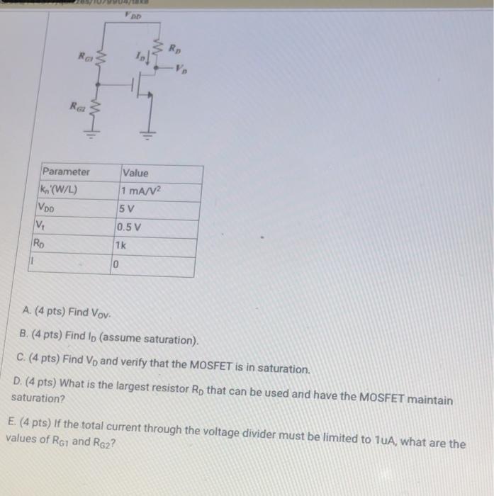 Solved C. (4 pts) Find VD and verify that the MOSFET is in | Chegg.com