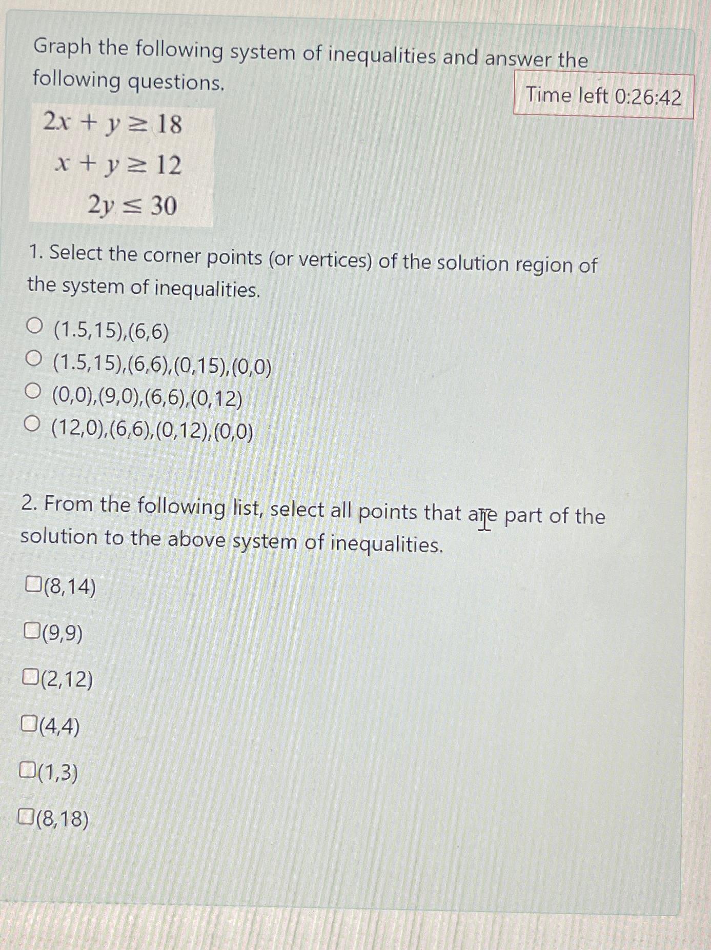 Solved Graph the following system of inequalities and answer | Chegg.com