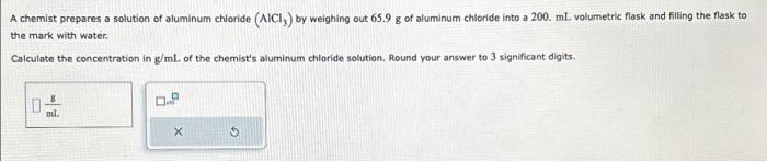 Solved A chemist prepares a solution of aluminum chloride | Chegg.com