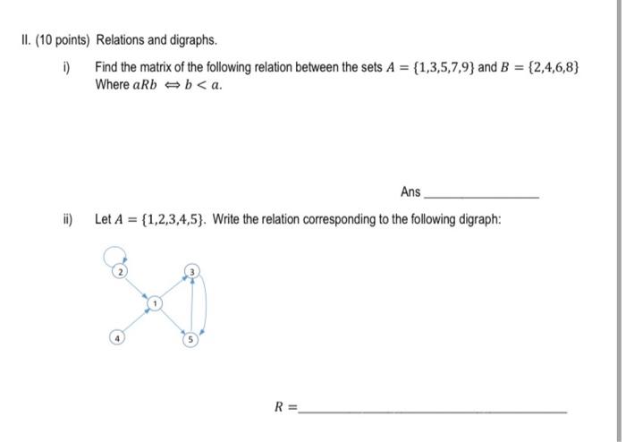 Solved (10 points) Relations and digraphs. i) Find the | Chegg.com