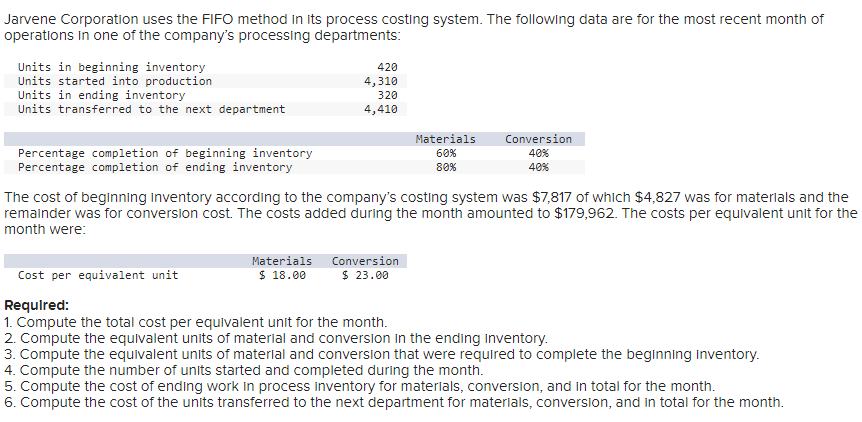 Solved Jarvene Corporation uses the FIFO method in its | Chegg.com