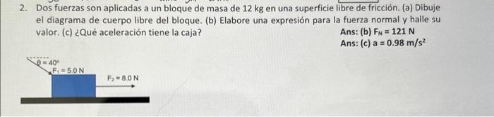 Solved 2. Dos fuerzas son aplicadas a un bloque de masa de | Chegg.com