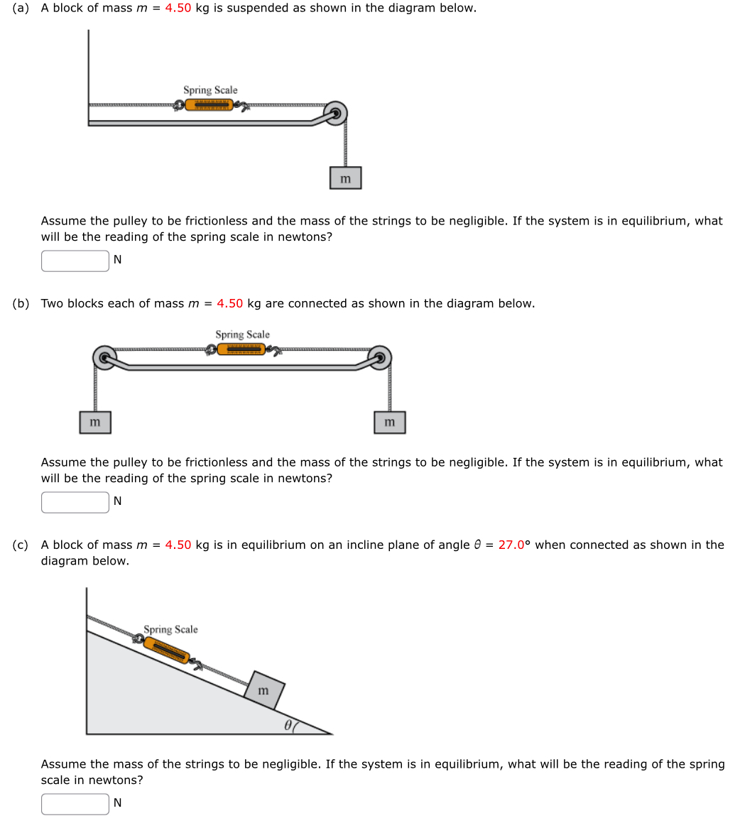 Solved (a) ﻿A block of ﻿mass m = 4.50 kg is ﻿suspended as | Chegg.com