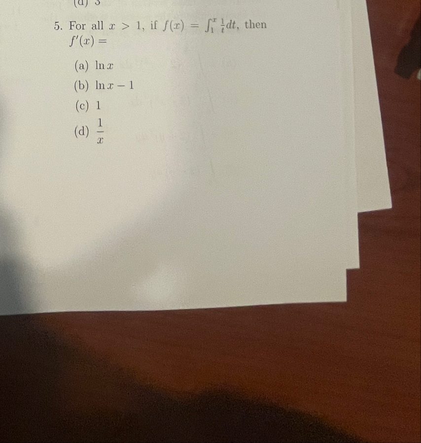 Solved For all x>1, ﻿if f(x)=∫1x1tdt, ﻿then | Chegg.com