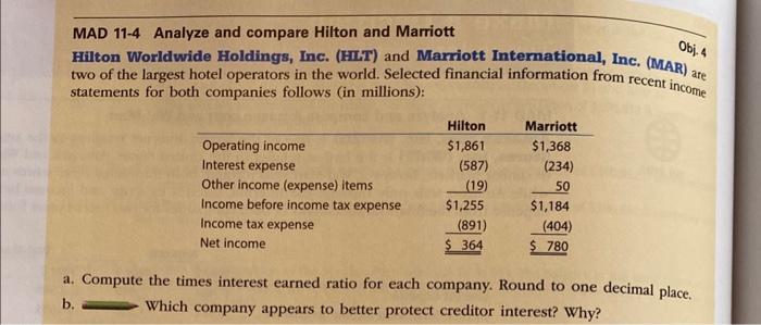 Solved MAD 11-4 Analyze and compare Hilton and Marriott | Chegg.com