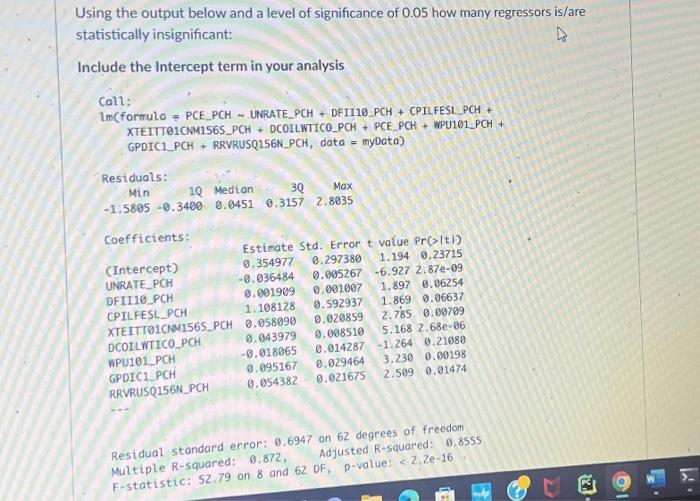 Solved Using the output below and a level of significance of | Chegg.com